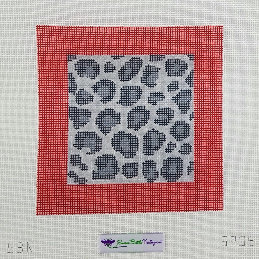 Susan Battle SP05 10 mesh Snow Leopard with Red Border – Stitch by Stitch