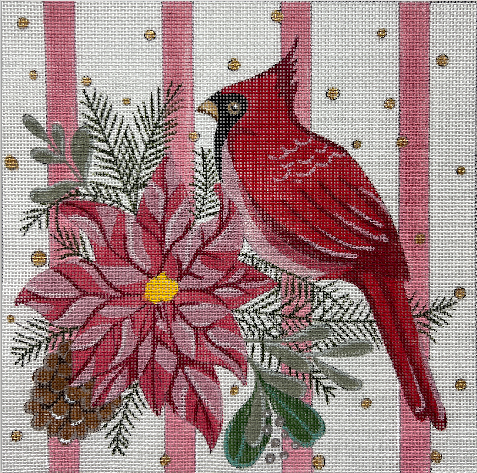 Alice Peterson AP4734 Cardinal with Pink Stripes – Stitch by Stitch