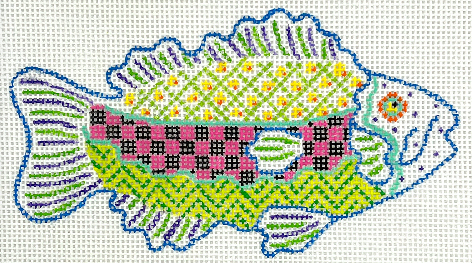 Kate Dickerson OM-433 Funky Fish Mini Ornament #1 – Stitch by Stitch