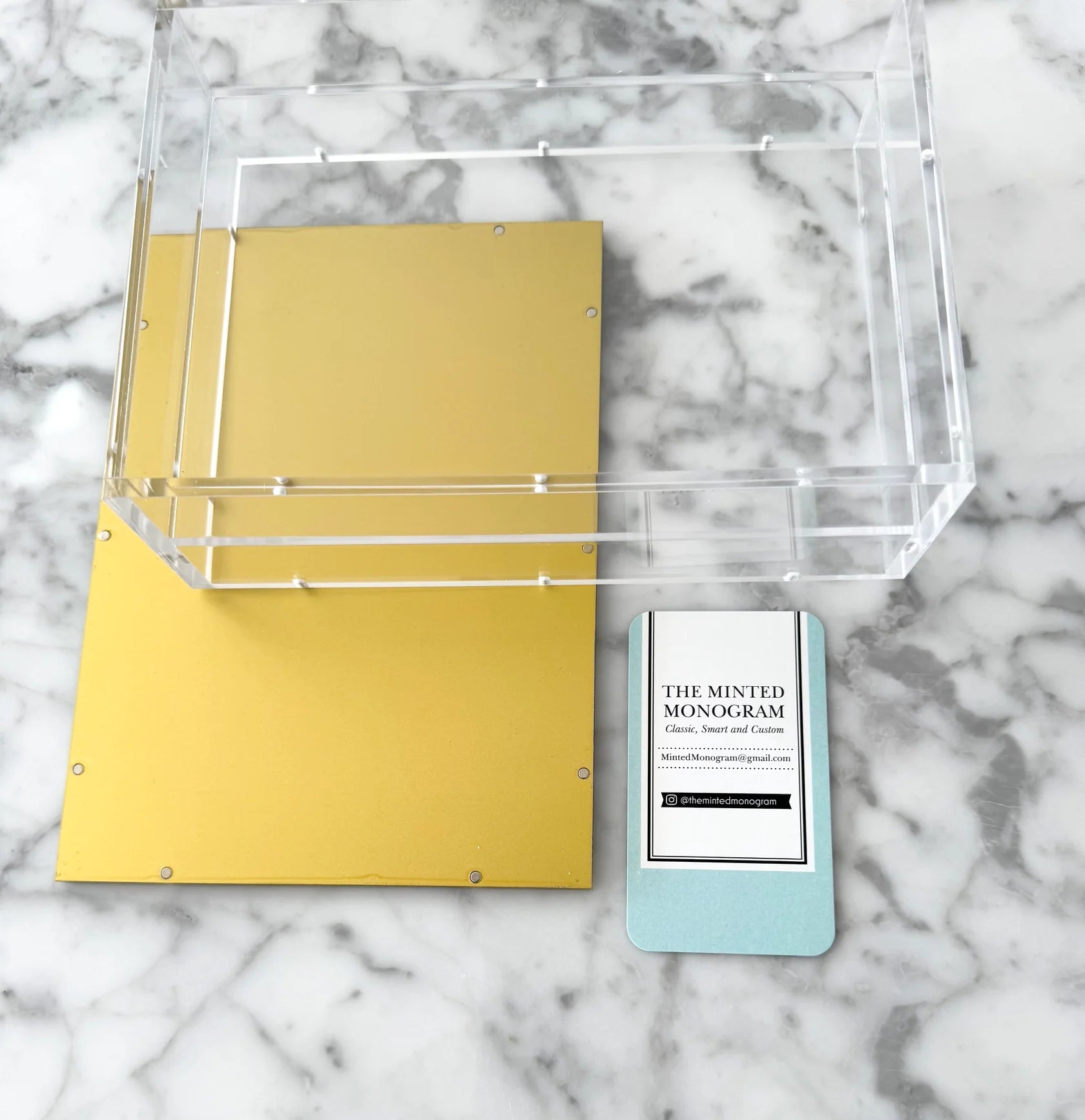 Minted Monogram Gold Bottom 5x7 Acrylic Tray – Stitch by Stitch