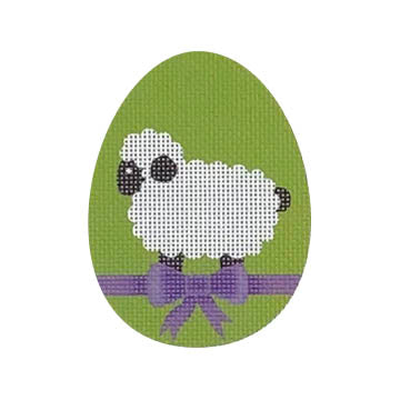 Pepperberry EE09 Lamb with Purple Bow Flat Egg – Stitch by Stitch