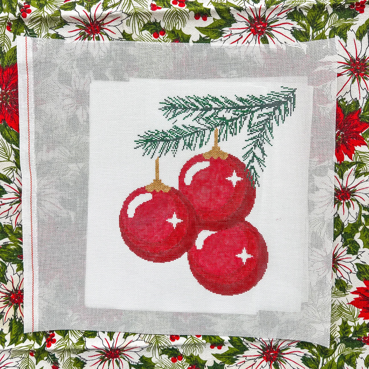 Kay Irby 3 Ornaments on Branch – Stitch by Stitch