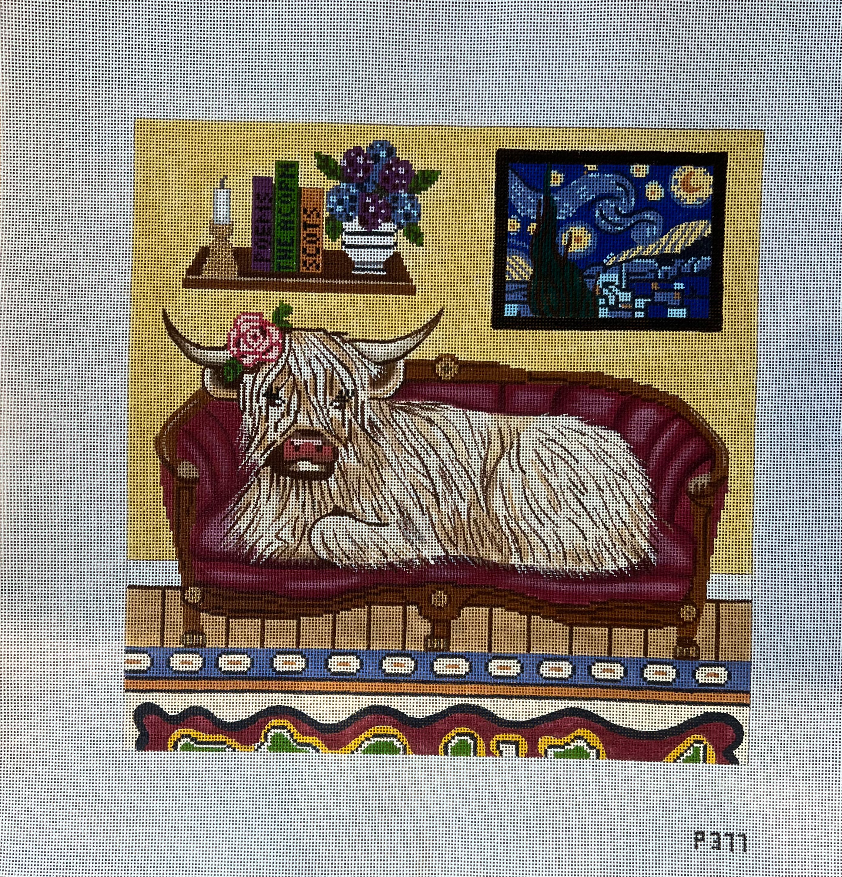 Gayla Elliott P377 Highland Cattle with Starry Night – Stitch by Stitch