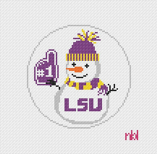 Needlepoint by Laura LSU Snowman 4 inch round – Stitch by Stitch