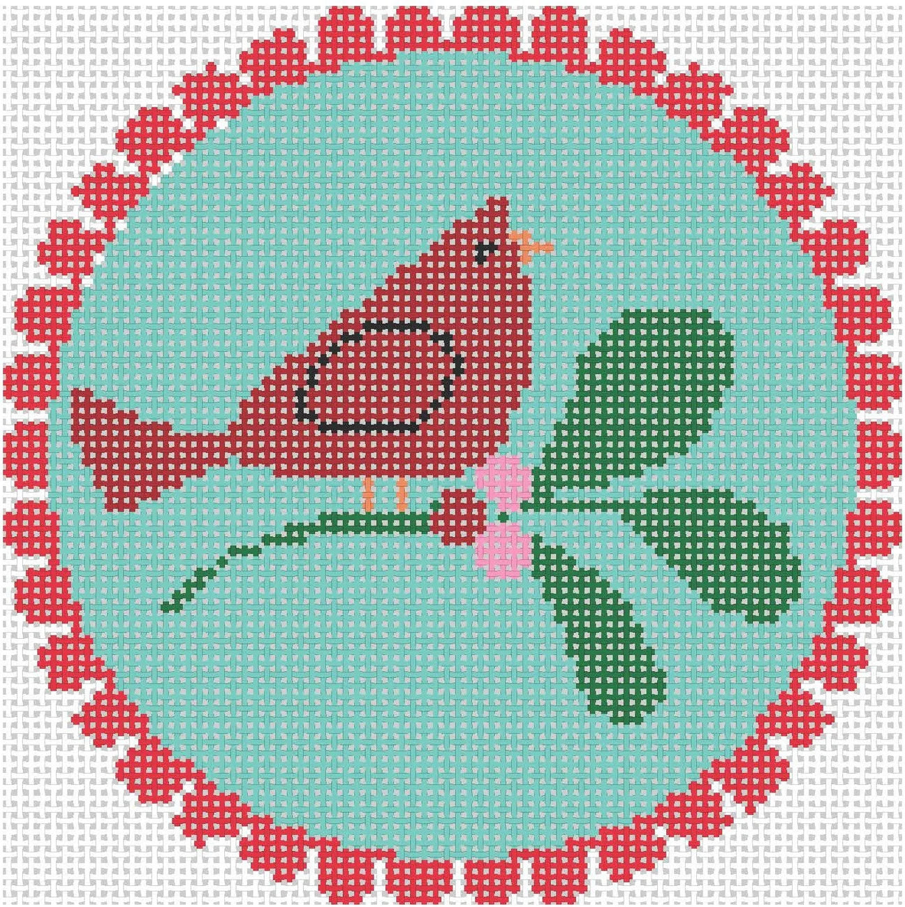 Officially Needlepoint KICH66 Red Scallop Cardinal on Teal – Stitch by ...