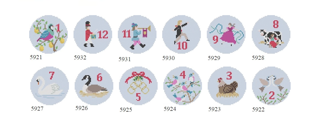 Susan Roberts 12 days of Christmas Ornaments - 2.5" Size – Stitch by Stitch