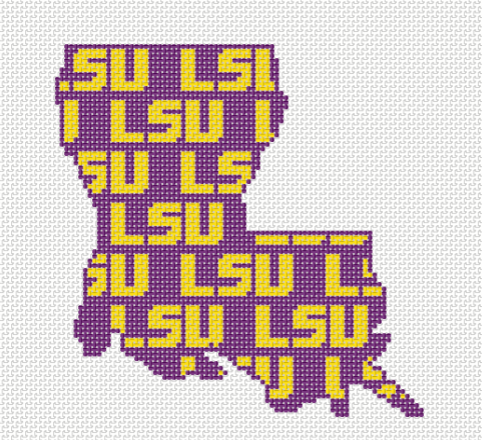 Needlepoint by Laura LSU State Shape on 13 mesh – Stitch by Stitch