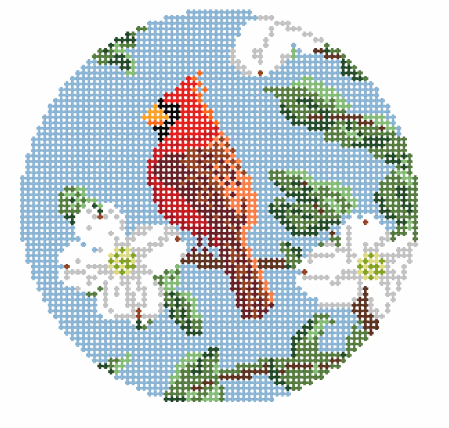 Ann Kaye AOK237 Cardinal in Dogwood – Stitch by Stitch