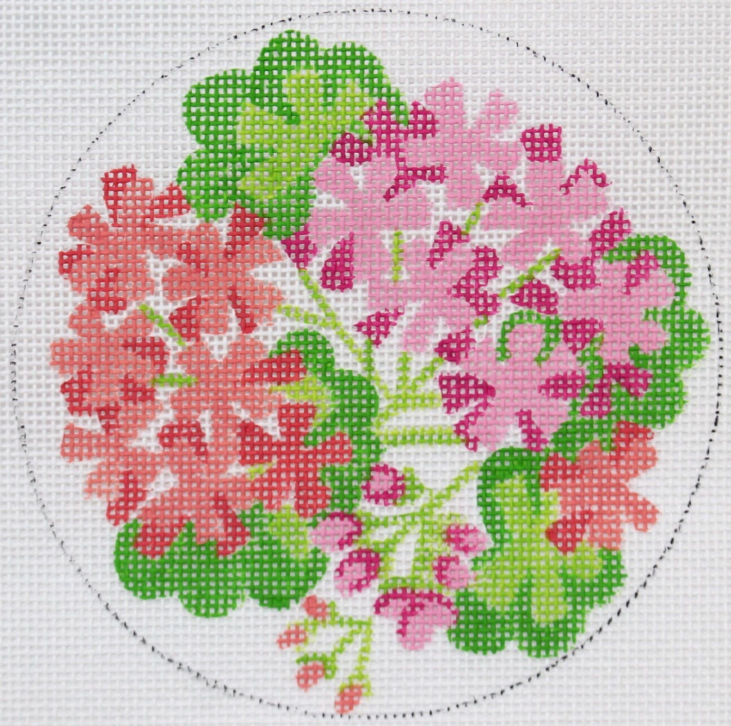 Kate Dickerson INSMC-12 Pink & Salmon Geraniums – Stitch by Stitch