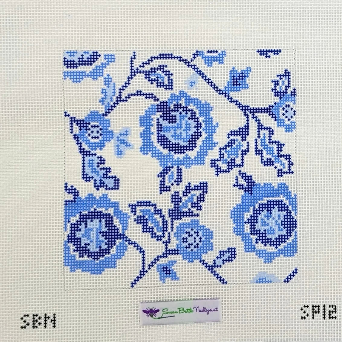 Susan Battle SP12 10 mesh Blue & White Floral – Stitch by Stitch