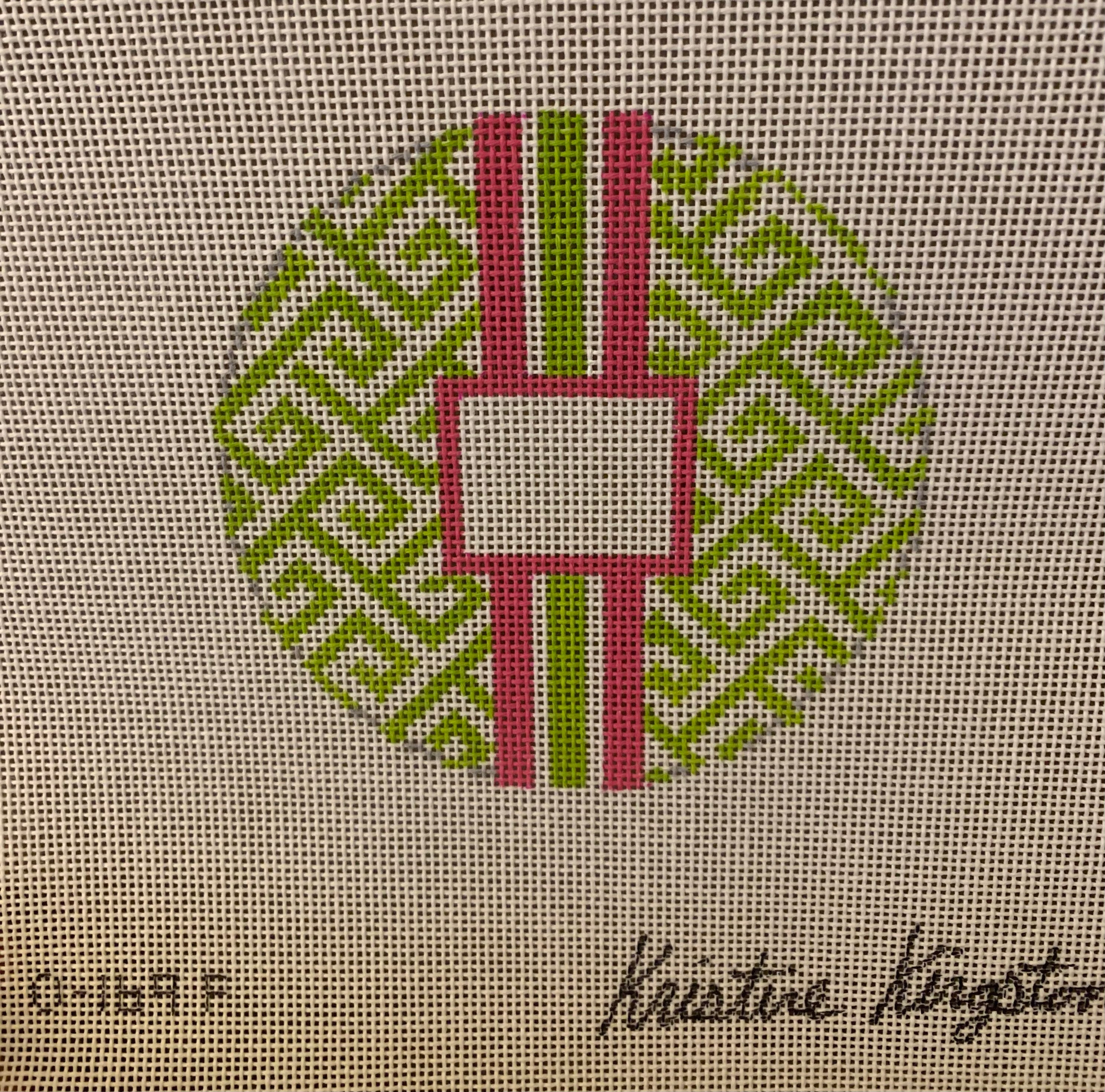 Kristine Kingston G-169F Lime and Pink Greek Key Round – Stitch by Stitch