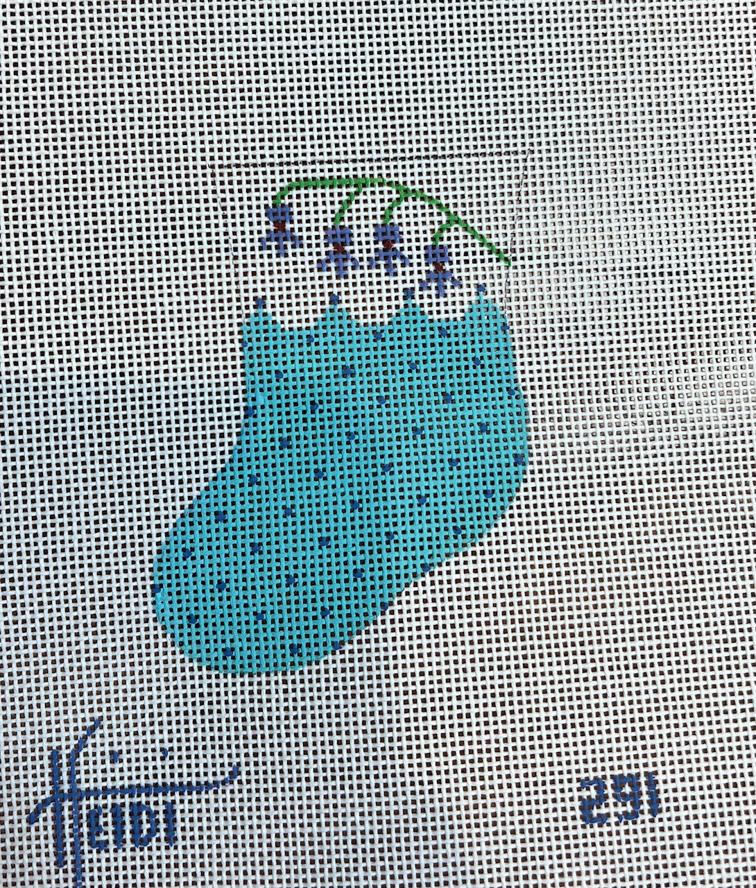 Heidi Stanley #291 Turquoise Mini Stocking – Stitch by Stitch