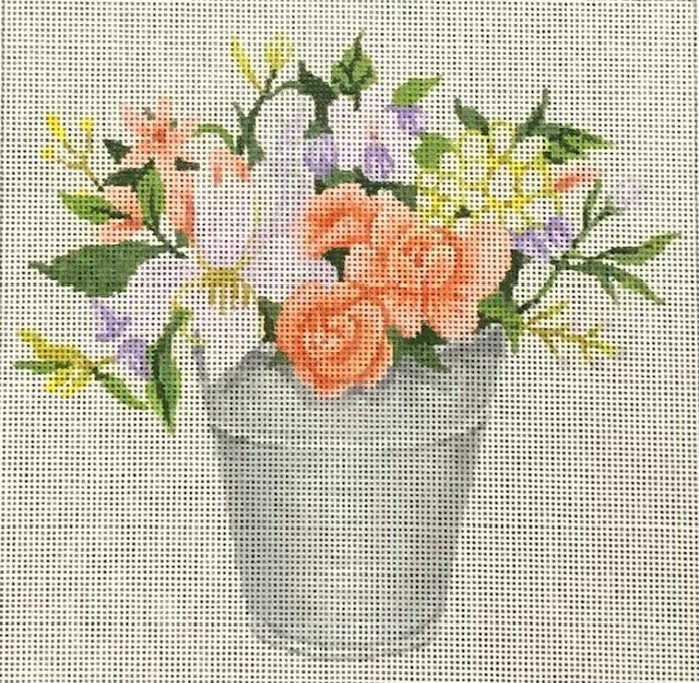 A Stitch In Time ASIT 464 Peach Flowers in Pot – Stitch by Stitch