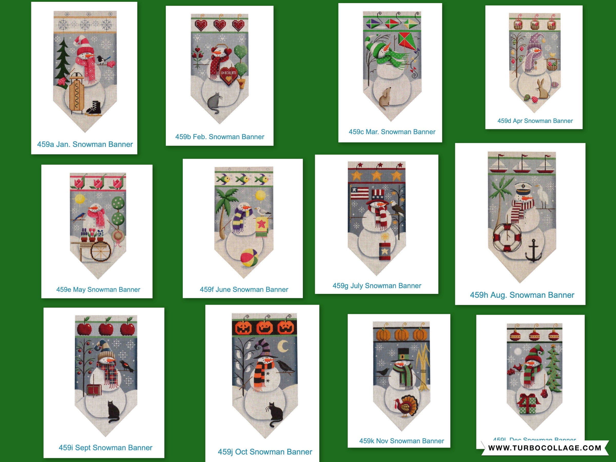 Rebecca Wood 459C March Snowman Banner – Stitch by Stitch